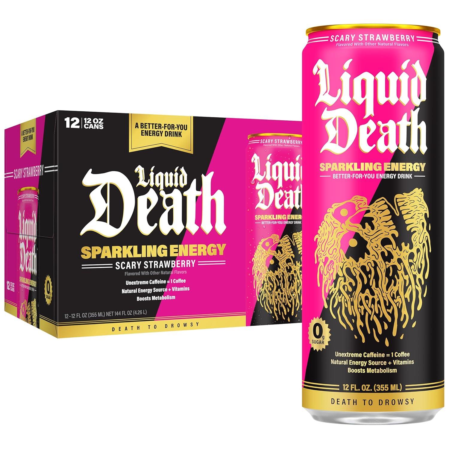 Best Energy Drink – Liquid Death Sparkling Energy – Scary Strawberry ...